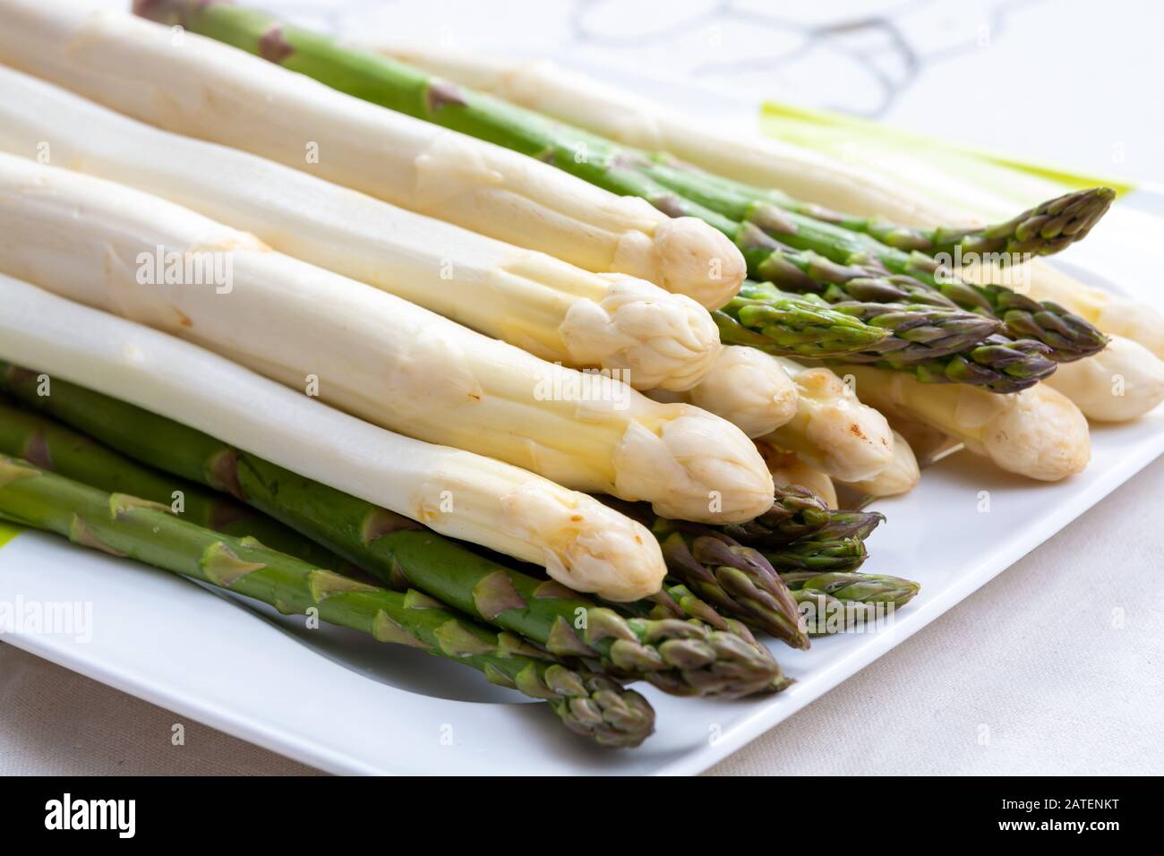 New harvest of white and green asparagus vegetable in spring season ...