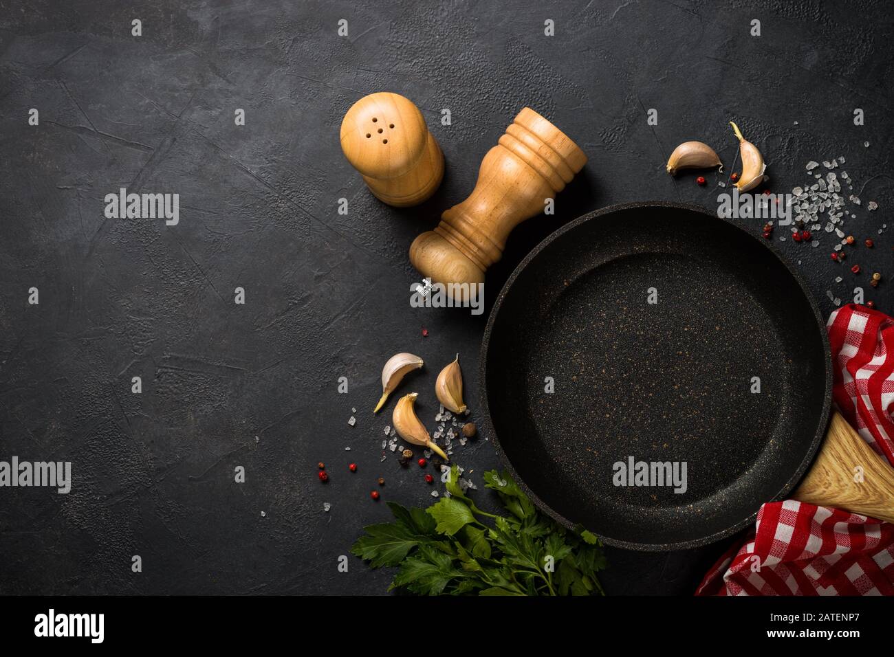 Food cooking background on black table Stock Photo - Alamy