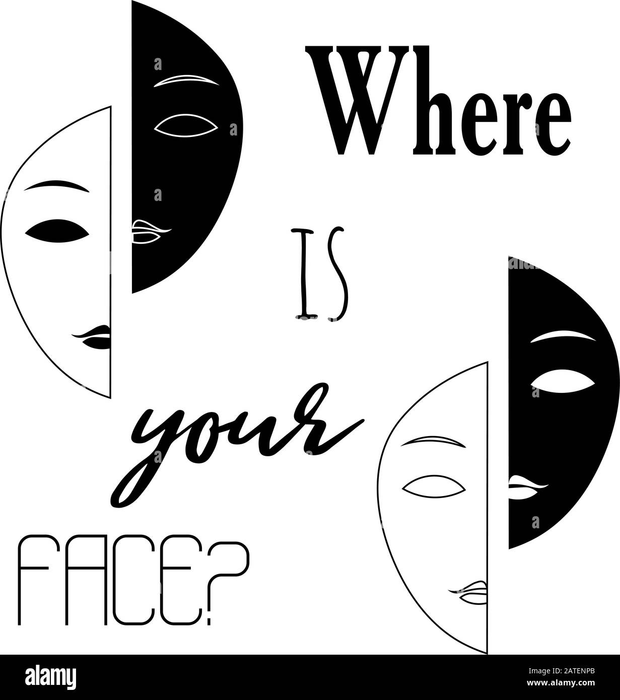 Four minimalistic abstract half masks in black and white colors Stock ...