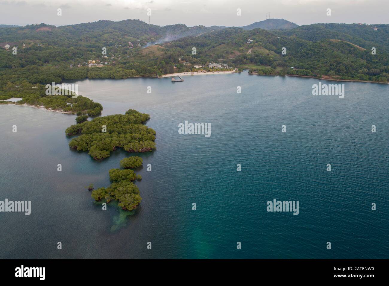 Aerial View of Turquoise Bay, Roatan, Honduras, Caribbean Sea Stock ...