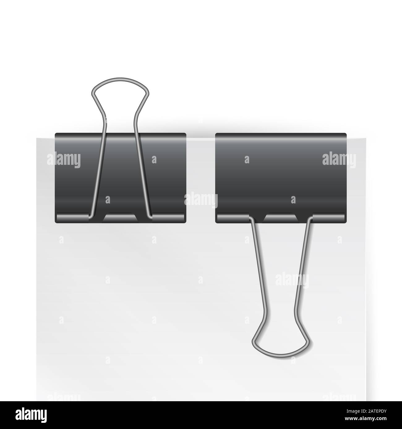 White paper note with two black metal binder clips. Realistic ...