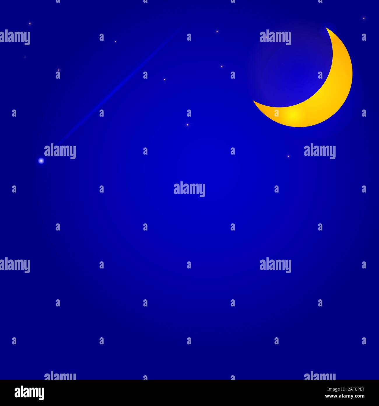 Night sky, moon and comet. A comet flies in the sky, or an airplane ...