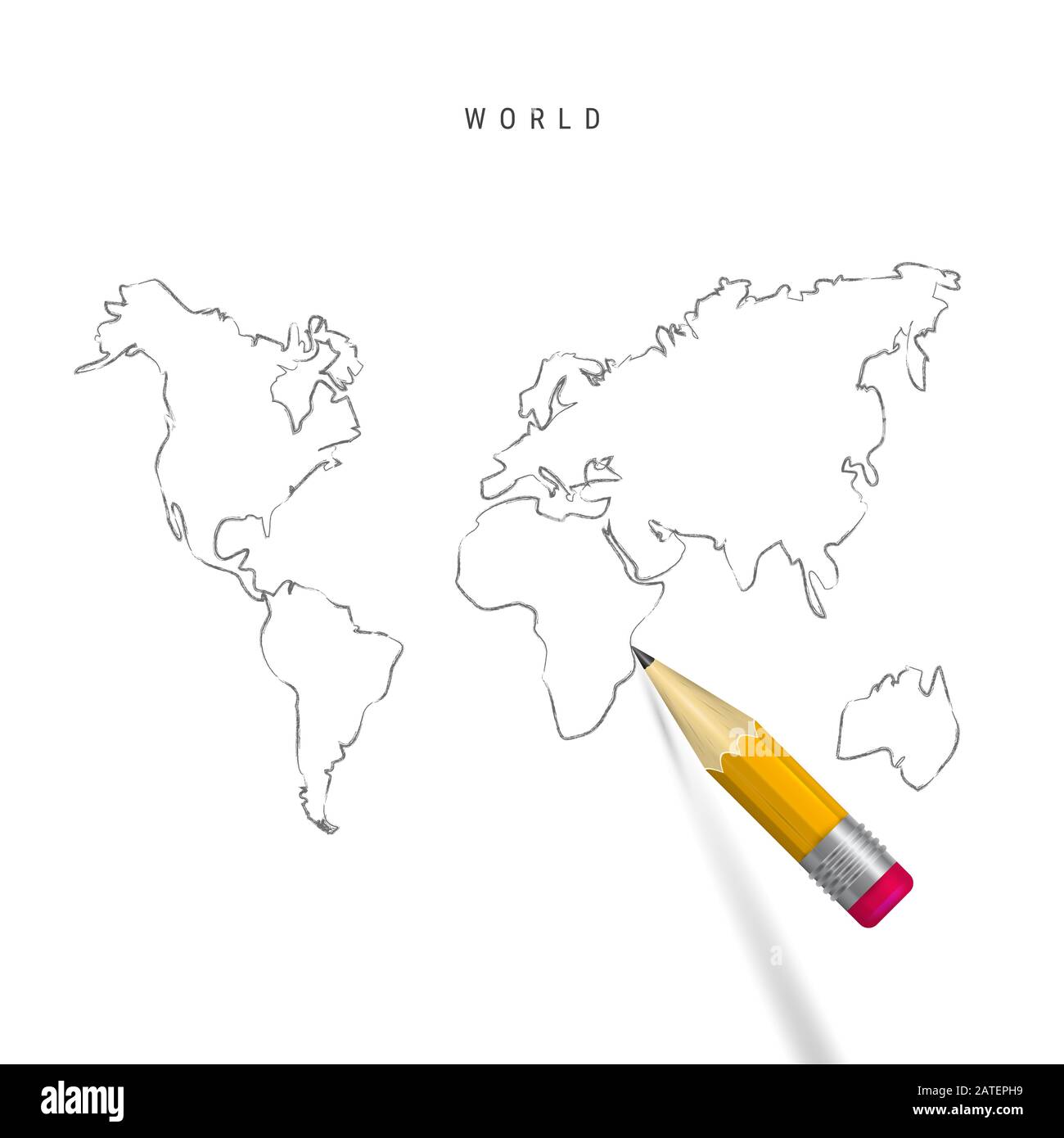 World continents sketch outline map isolated on white background. Empty ...