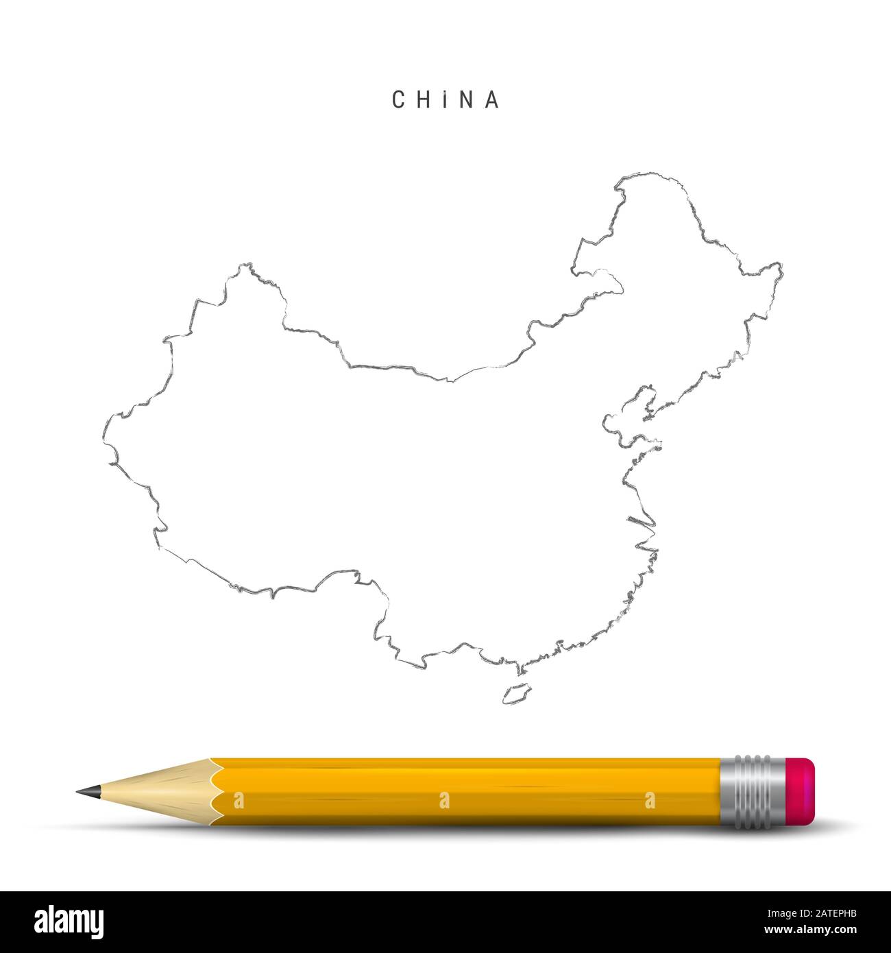 China sketch outline map isolated on white background. Empty hand drawn ...