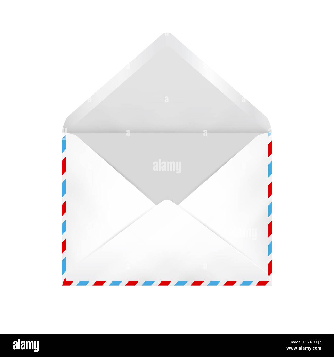 Empty white open envelope with airmail border mock up. Paper envelope ...