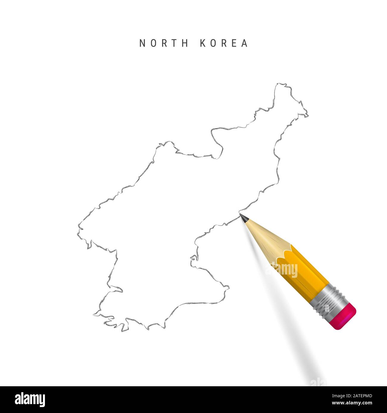 North Korea sketch outline map isolated on white background. Empty hand ...