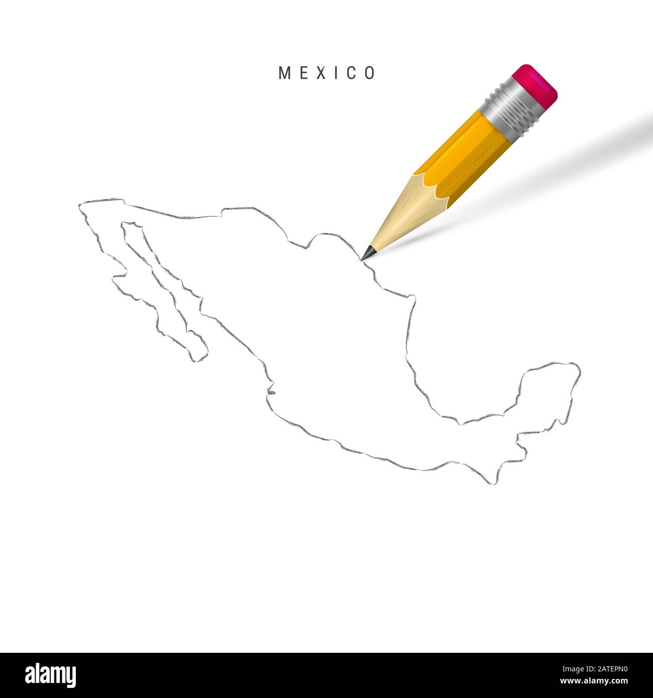 Mexico sketch outline map isolated on white background. Empty hand ...