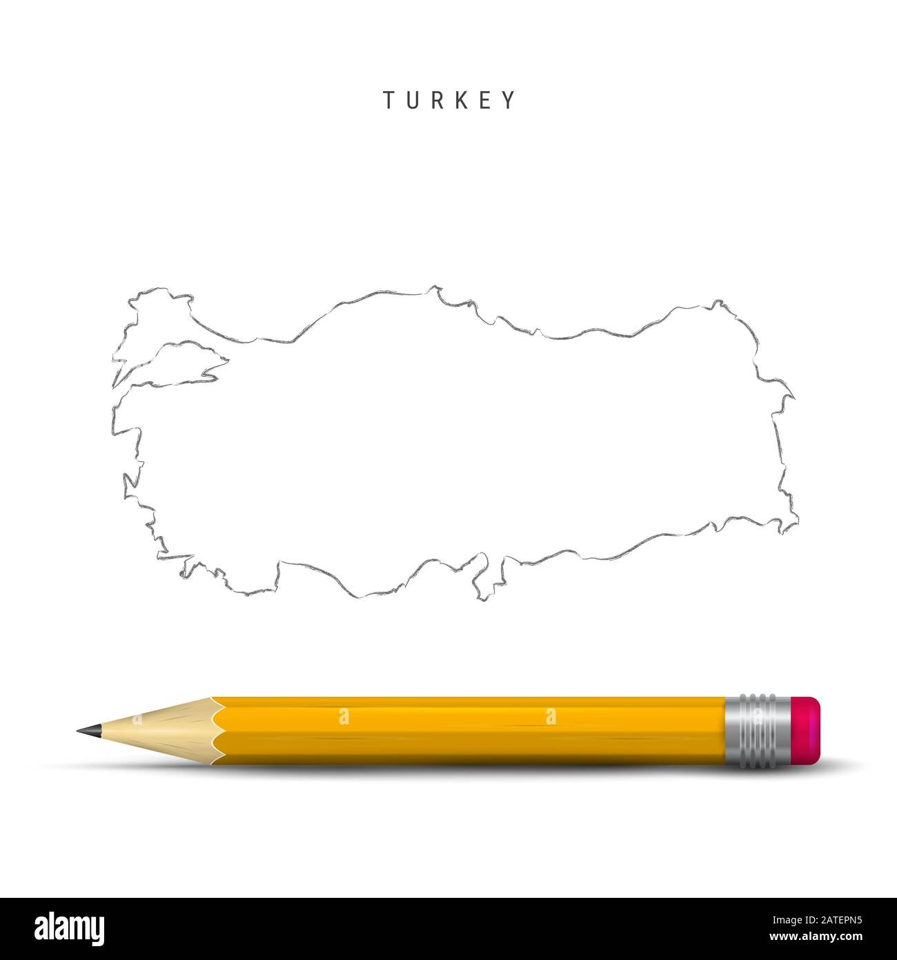 Turkey sketch outline map isolated on white background. Empty hand ...