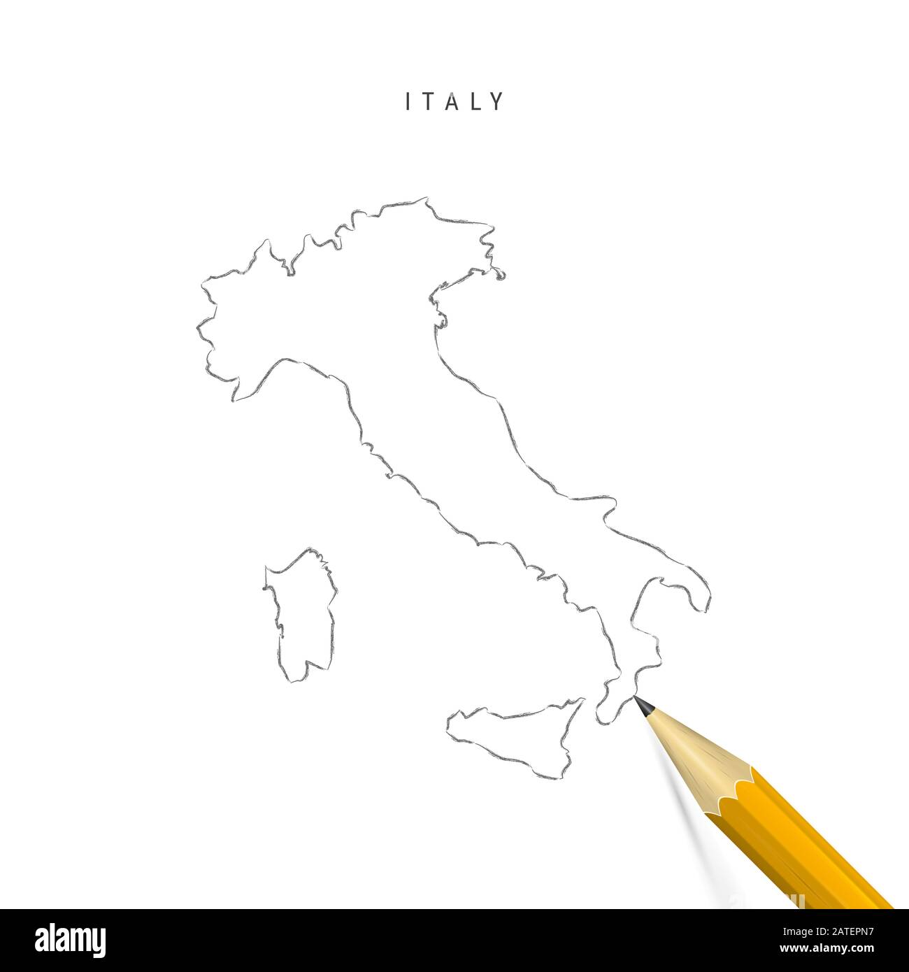 Italy sketch outline map isolated on white background. Empty hand drawn ...