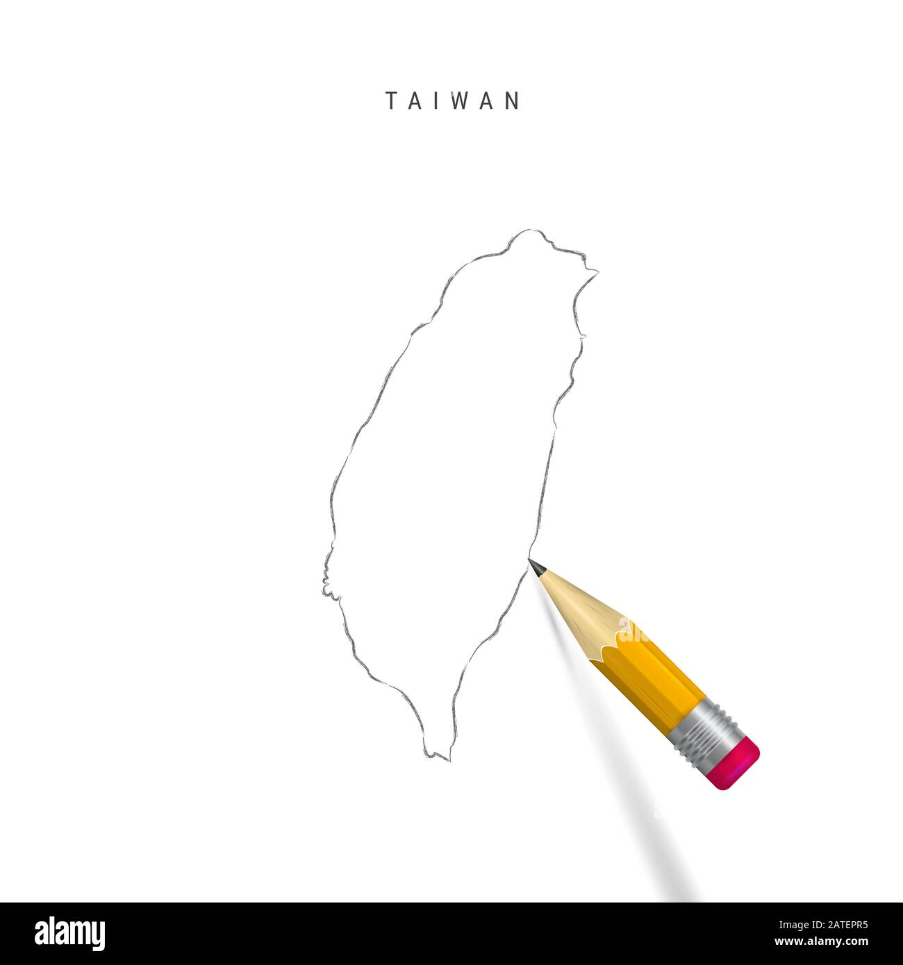 Taiwan sketch outline map isolated on white background. Empty hand ...