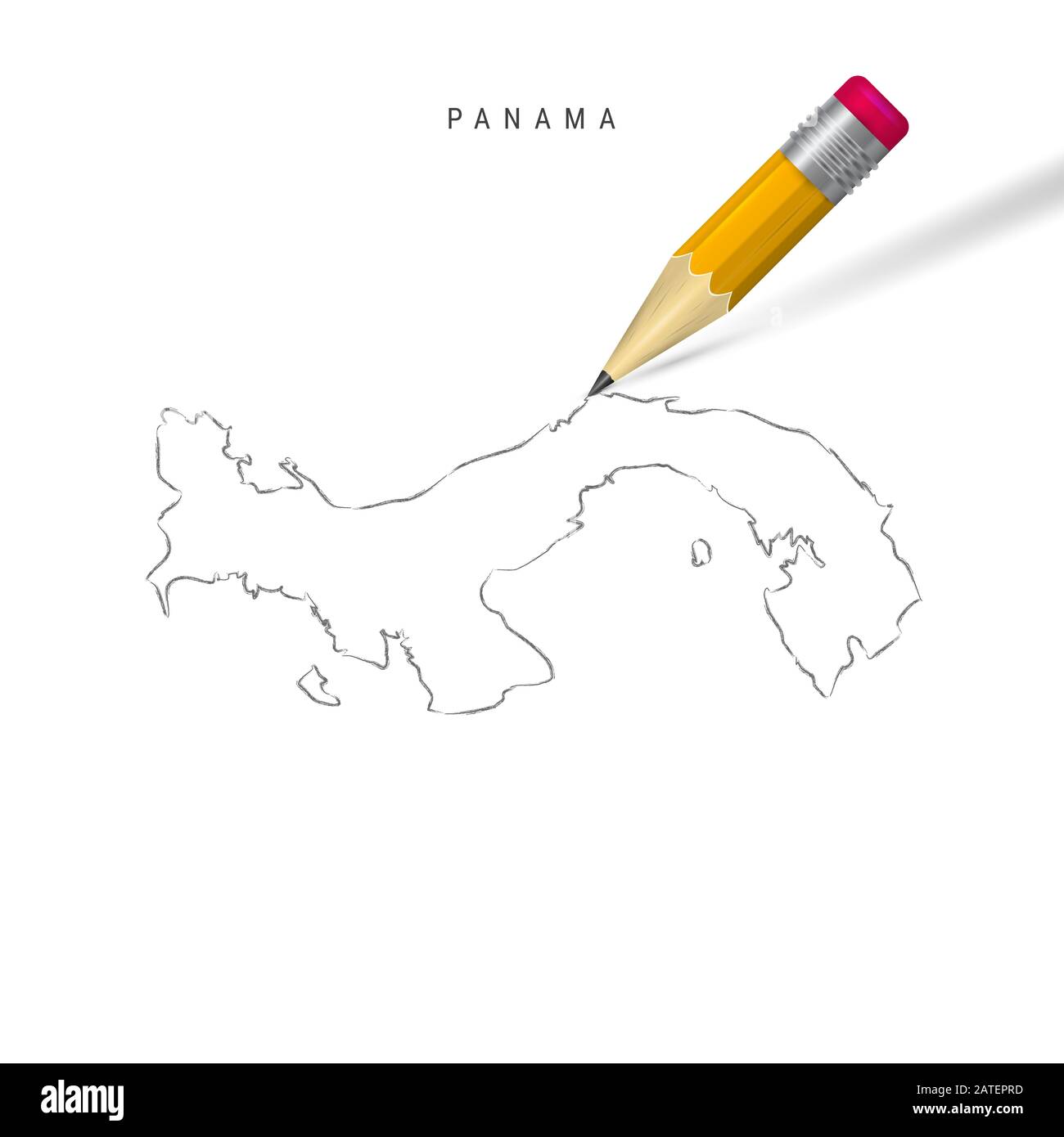 Panama sketch outline map isolated on white background. Empty hand ...
