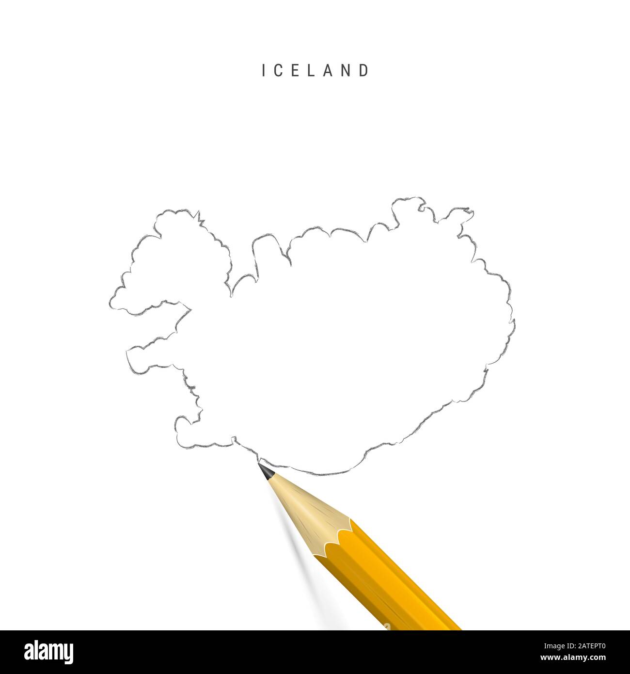 Iceland sketch outline map isolated on white background. Empty hand ...