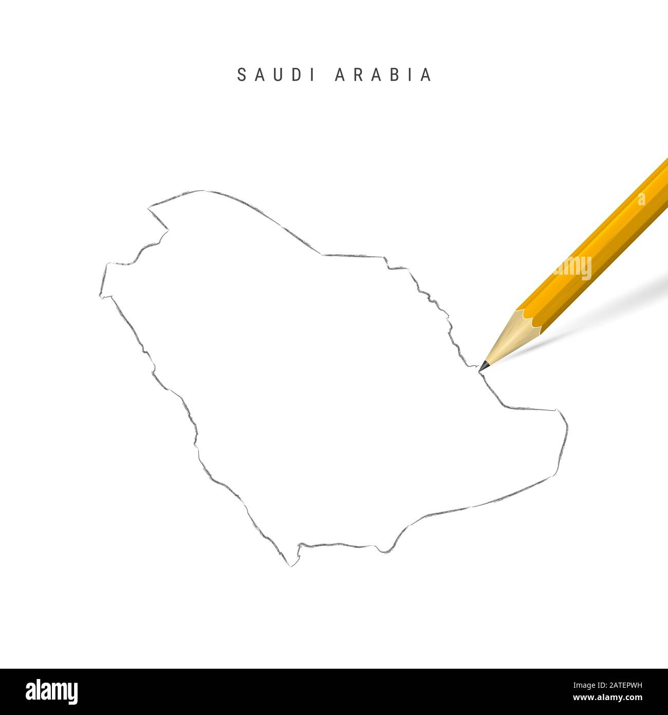 Saudi Arabia sketch outline map isolated on white background. Empty ...