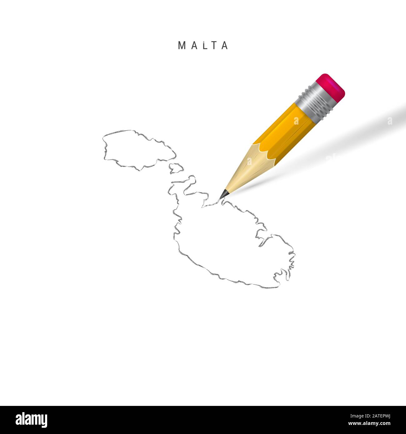 Malta sketch outline map isolated on white background. Empty hand drawn ...