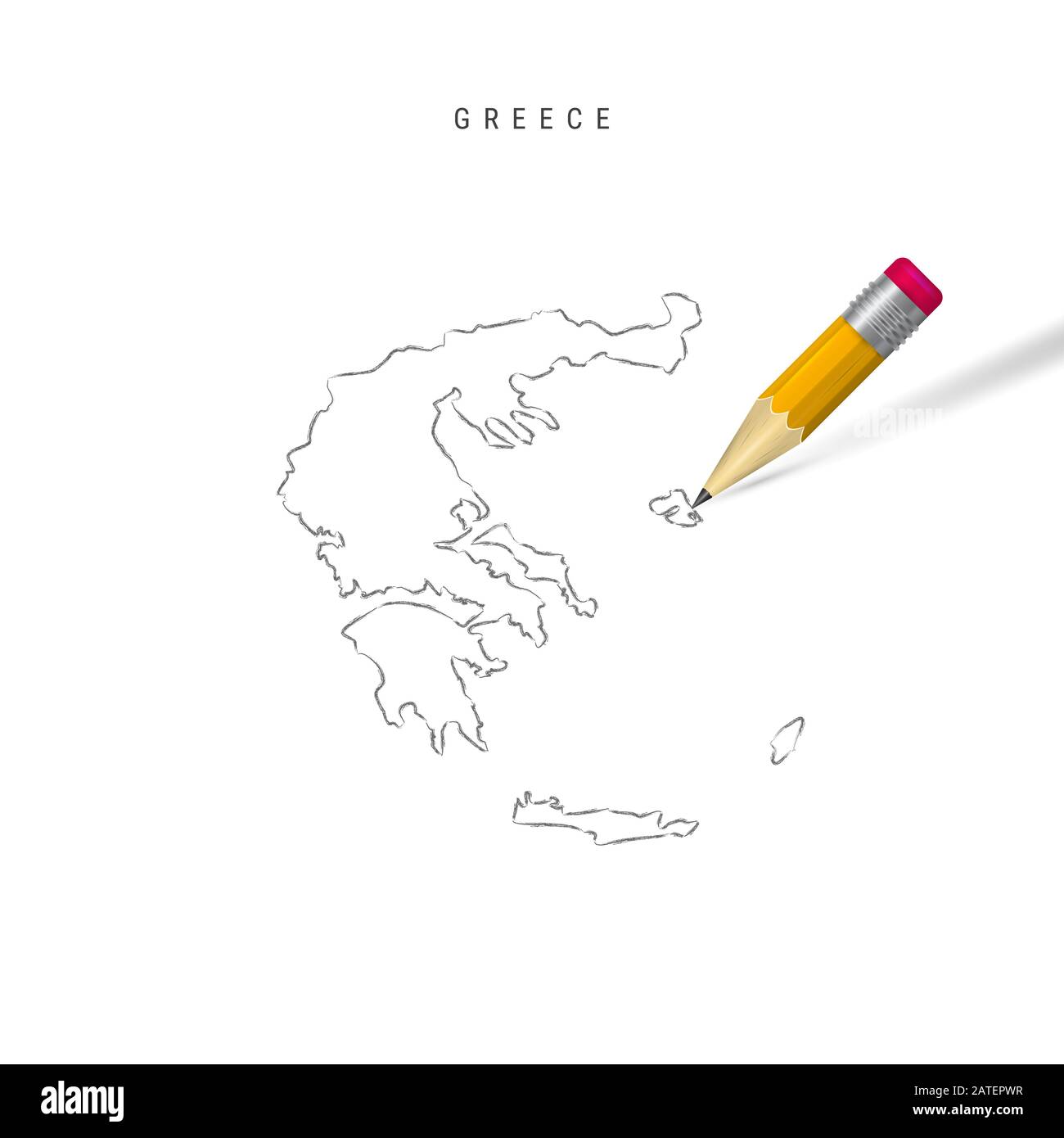 Greece sketch outline map isolated on white background. Empty hand ...