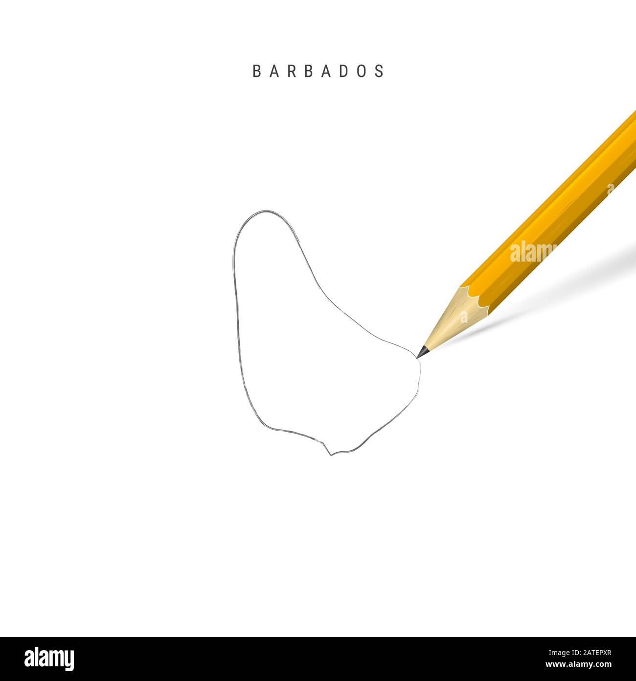 Barbados sketch outline map isolated on white background. Empty hand ...