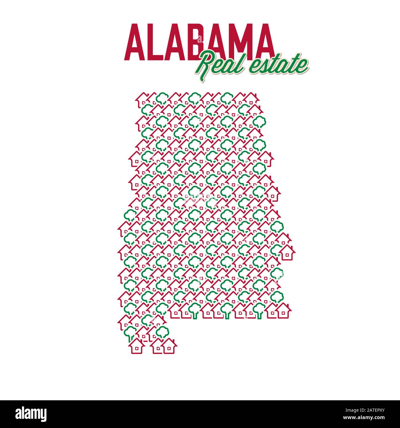 Alabama real estate properties map. Text design. Alabama US state ...