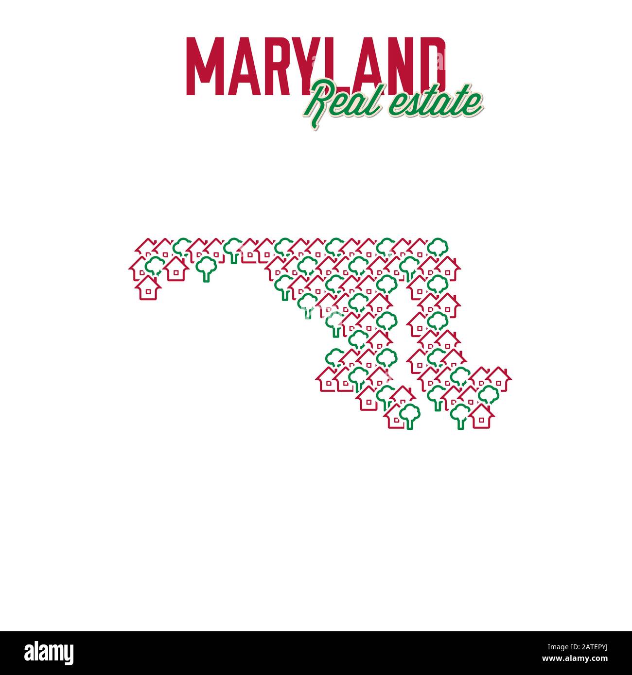 Maryland real estate properties map. Text design. Maryland US state ...
