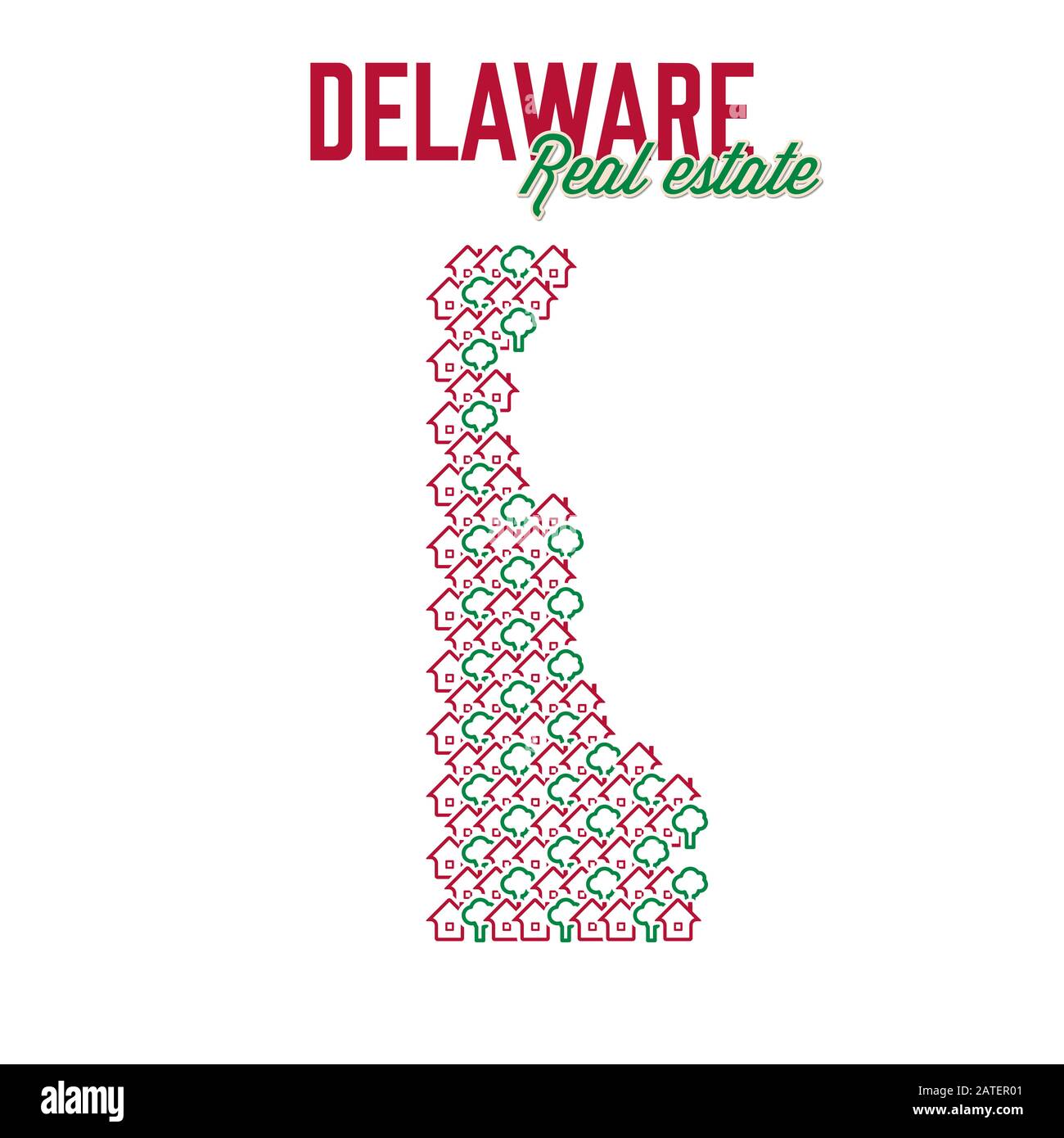 Delaware real estate properties map. Text design. Delaware US state ...