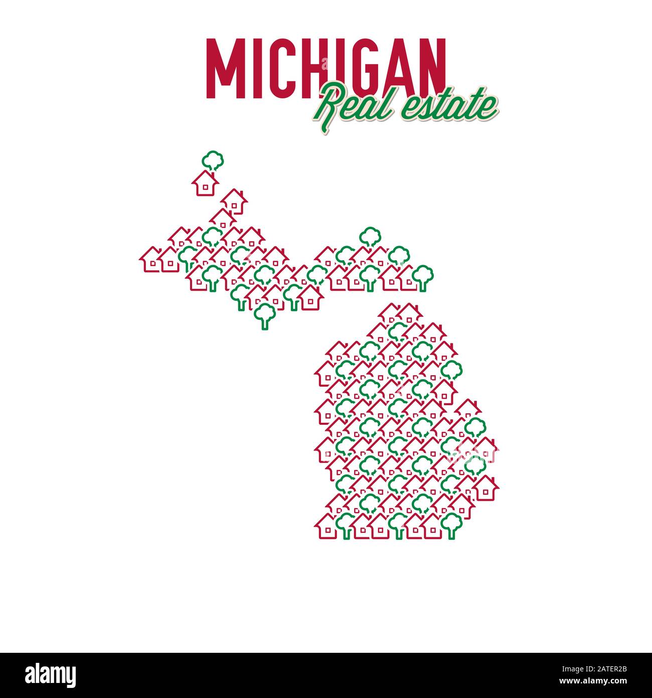 Michigan real estate properties map. Text design. Michigan US state ...
