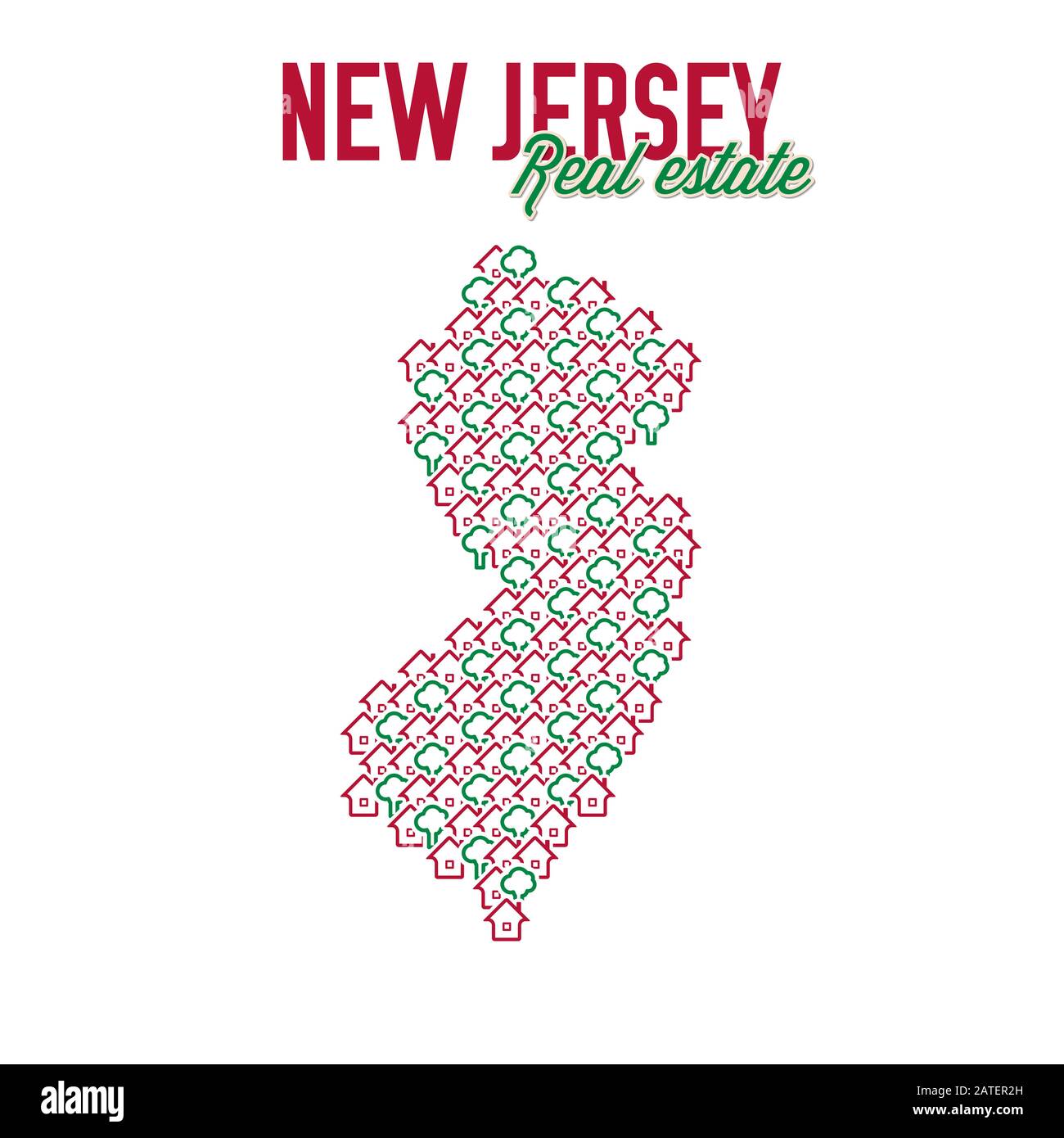 New Jersey real estate properties map. Text design. New Jersey US state ...