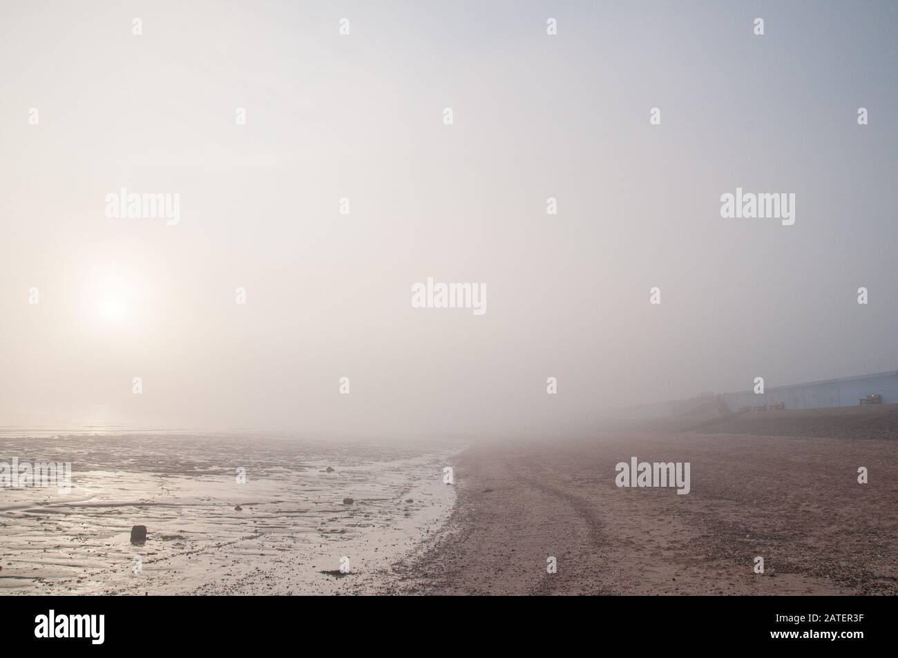 Sea fog on the beach at Canvey Island, Essex Stock Photo - Alamy