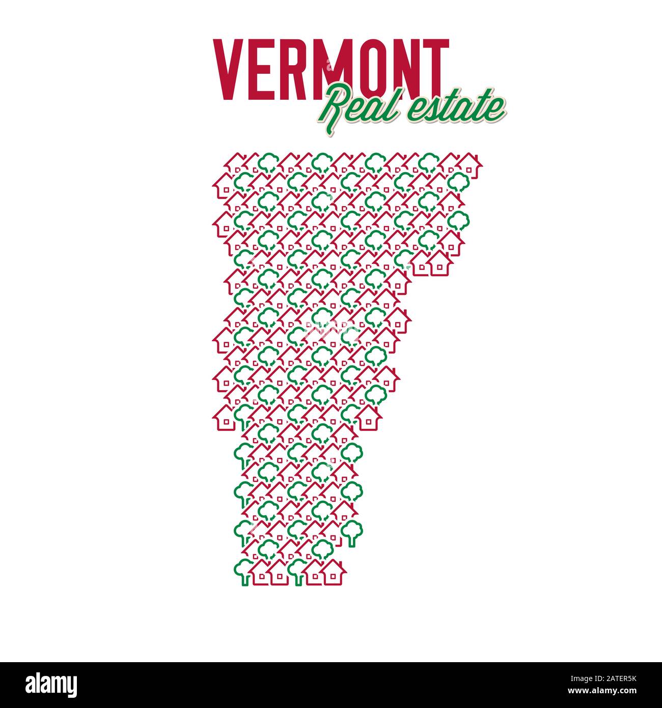 Vermont real estate properties map. Text design. Vermont US state ...