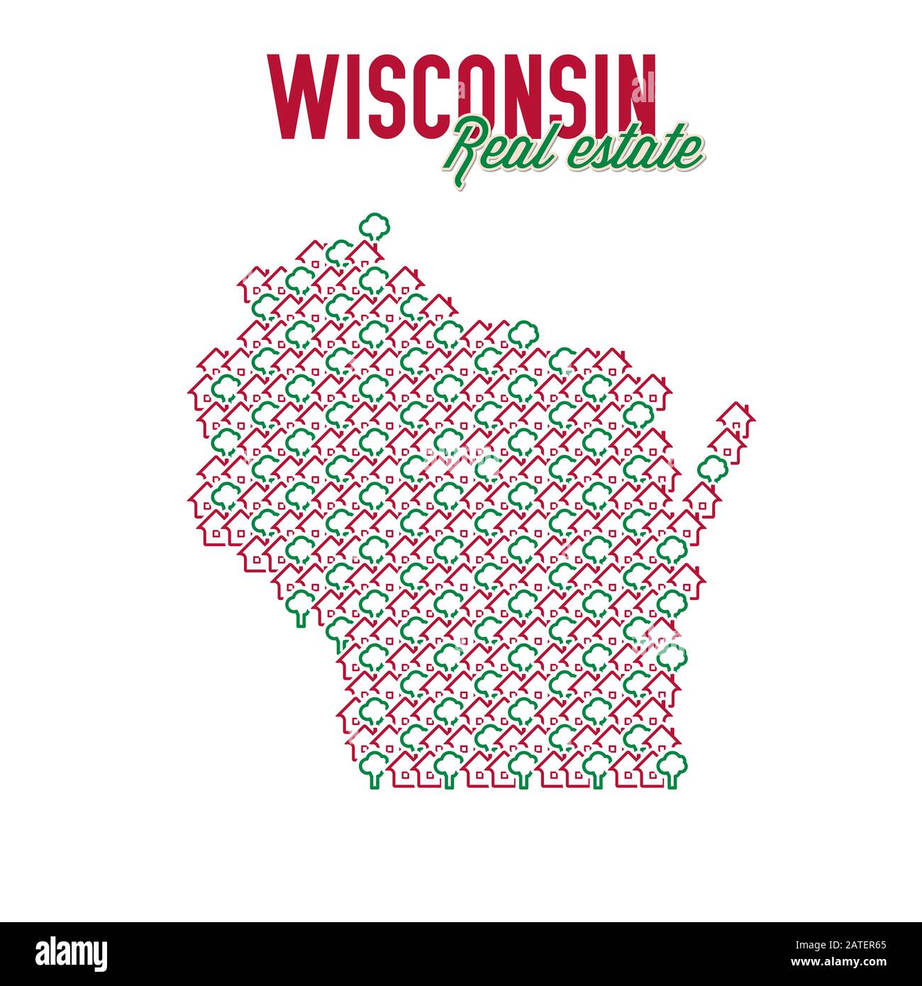 Wisconsin real estate properties map. Text design. Wisconsin US state ...