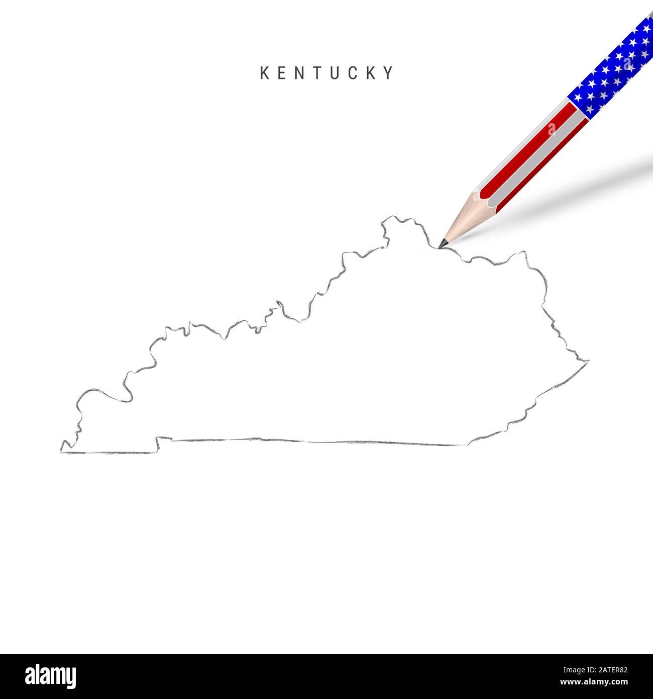 Kentucky US state map pencil sketch. Kentucky outline contour map with ...