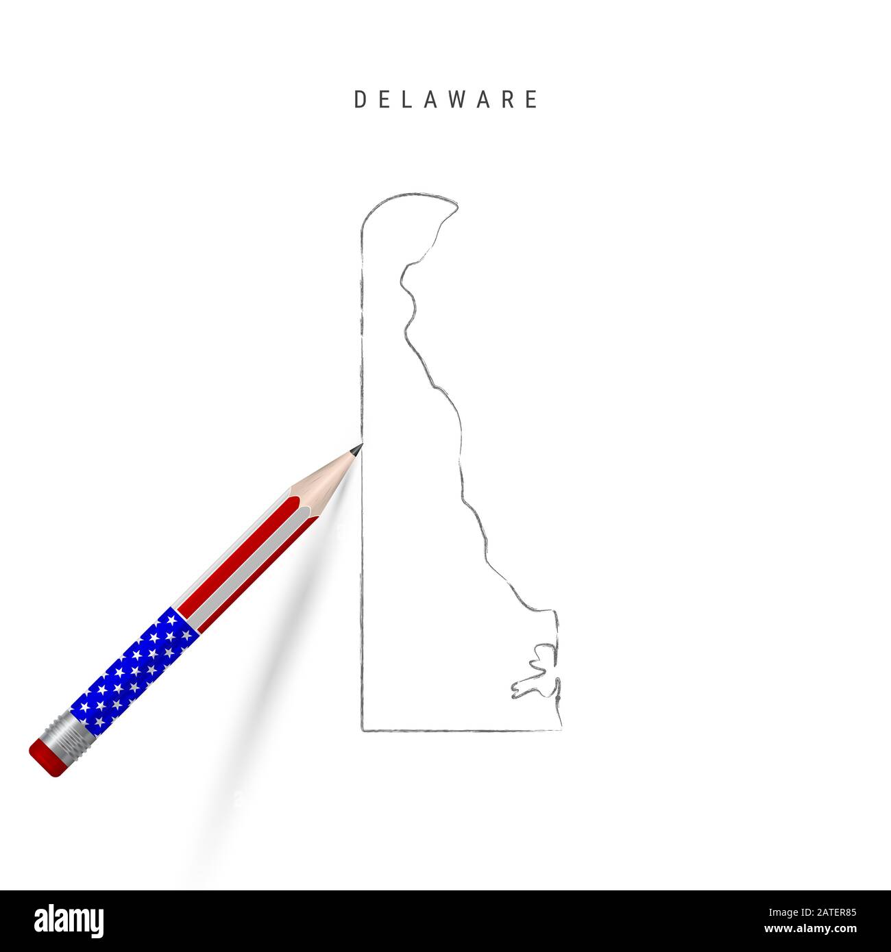Delaware US state map pencil sketch. Delaware outline contour map with ...