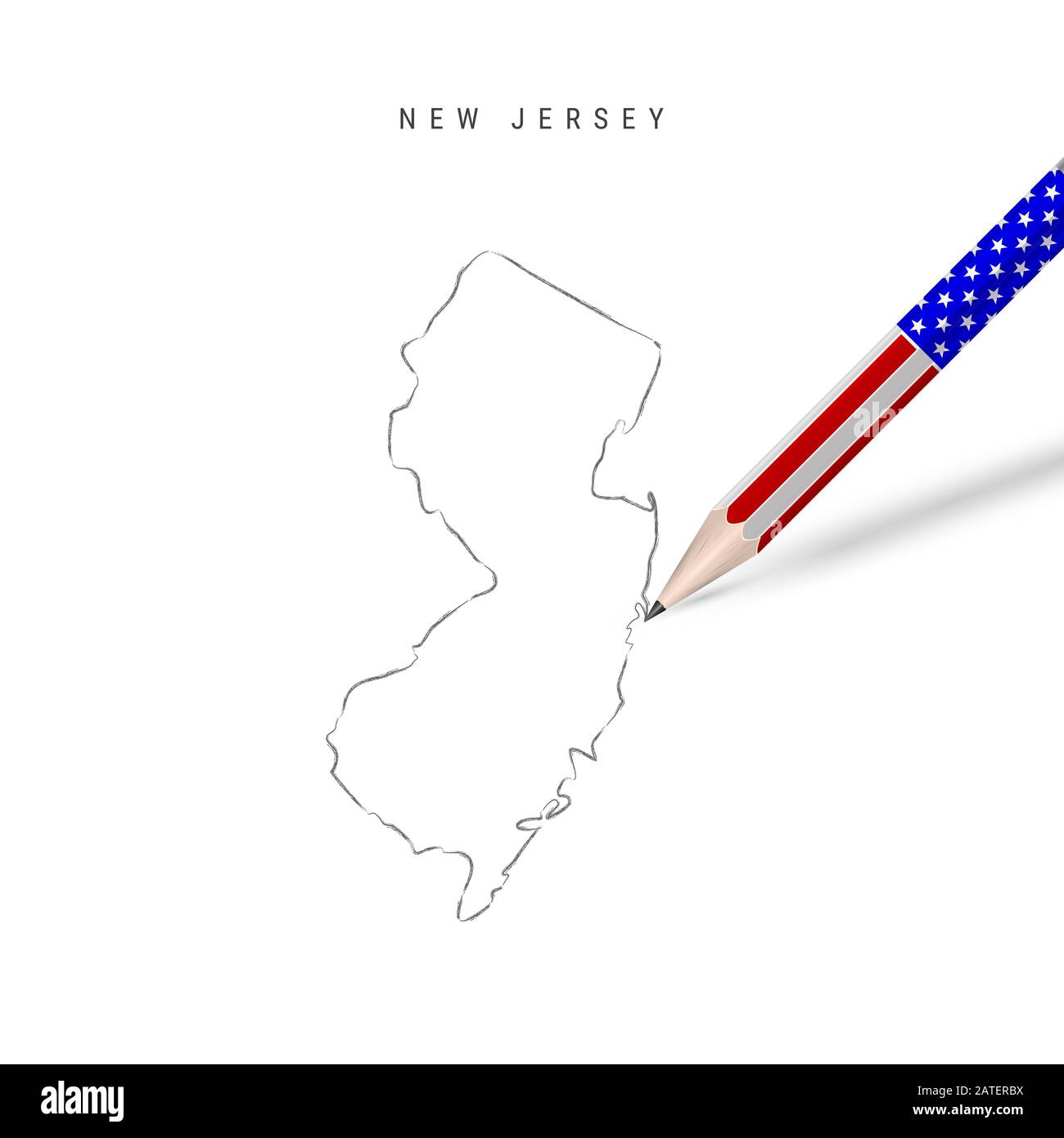 New Jersey US state map pencil sketch. New Jersey outline contour map ...
