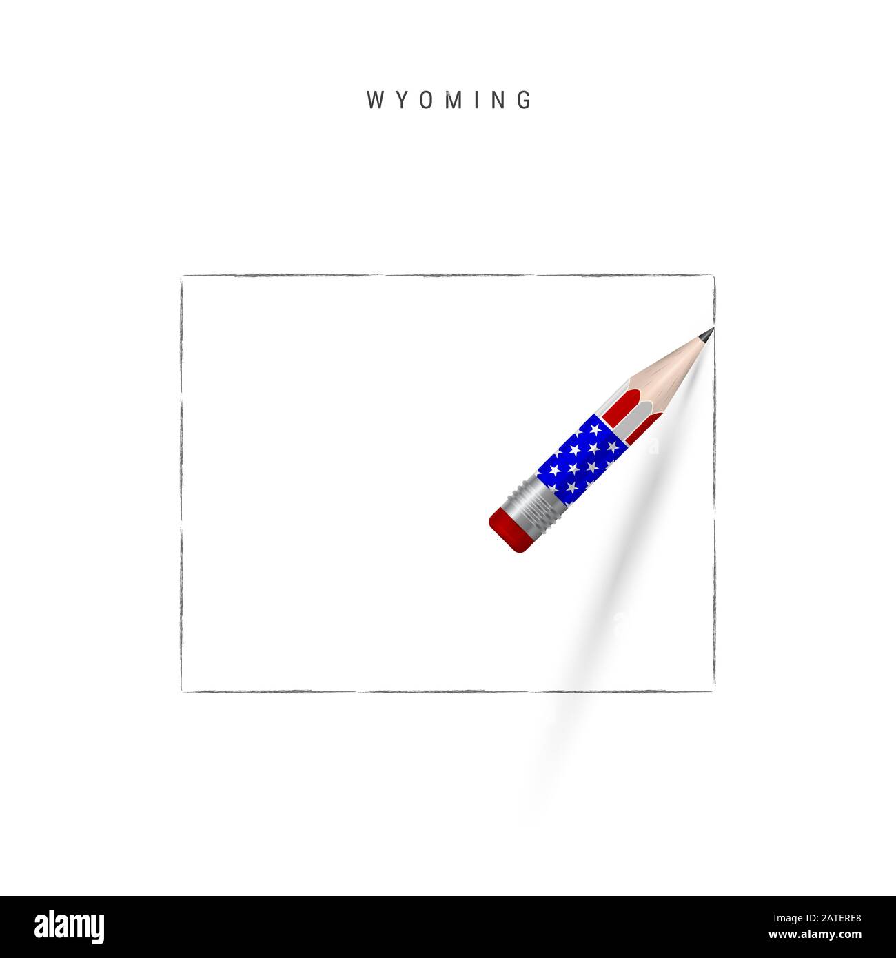 Wyoming US state map pencil sketch. Wyoming outline contour map with 3D ...