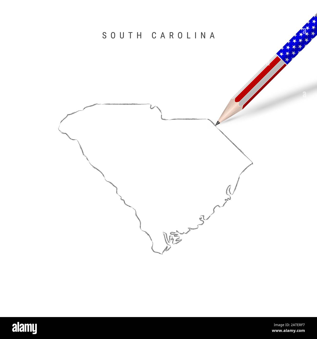 South Carolina US state map pencil sketch. South Carolina outline ...