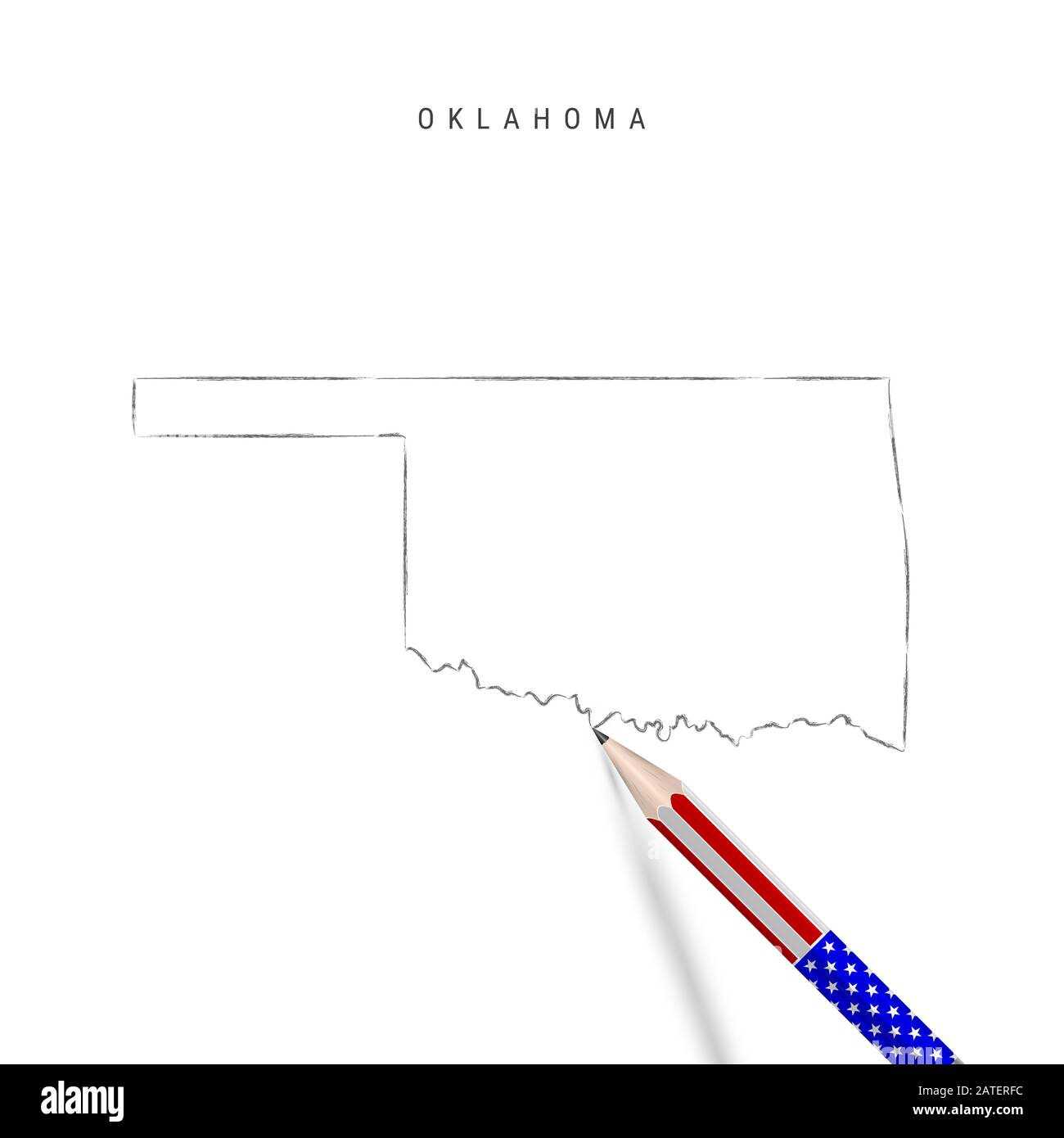 Oklahoma US state map pencil sketch. Oklahoma outline contour map with ...