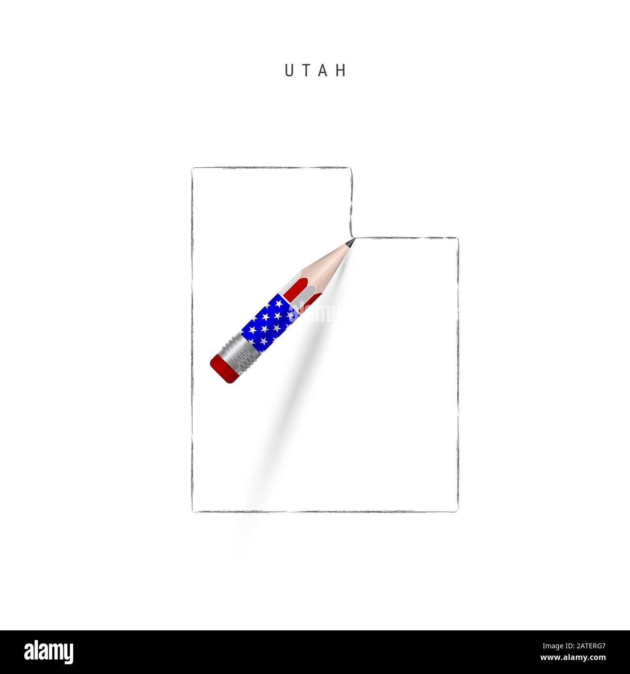 Utah US state map pencil sketch. Utah outline contour map with 3D ...