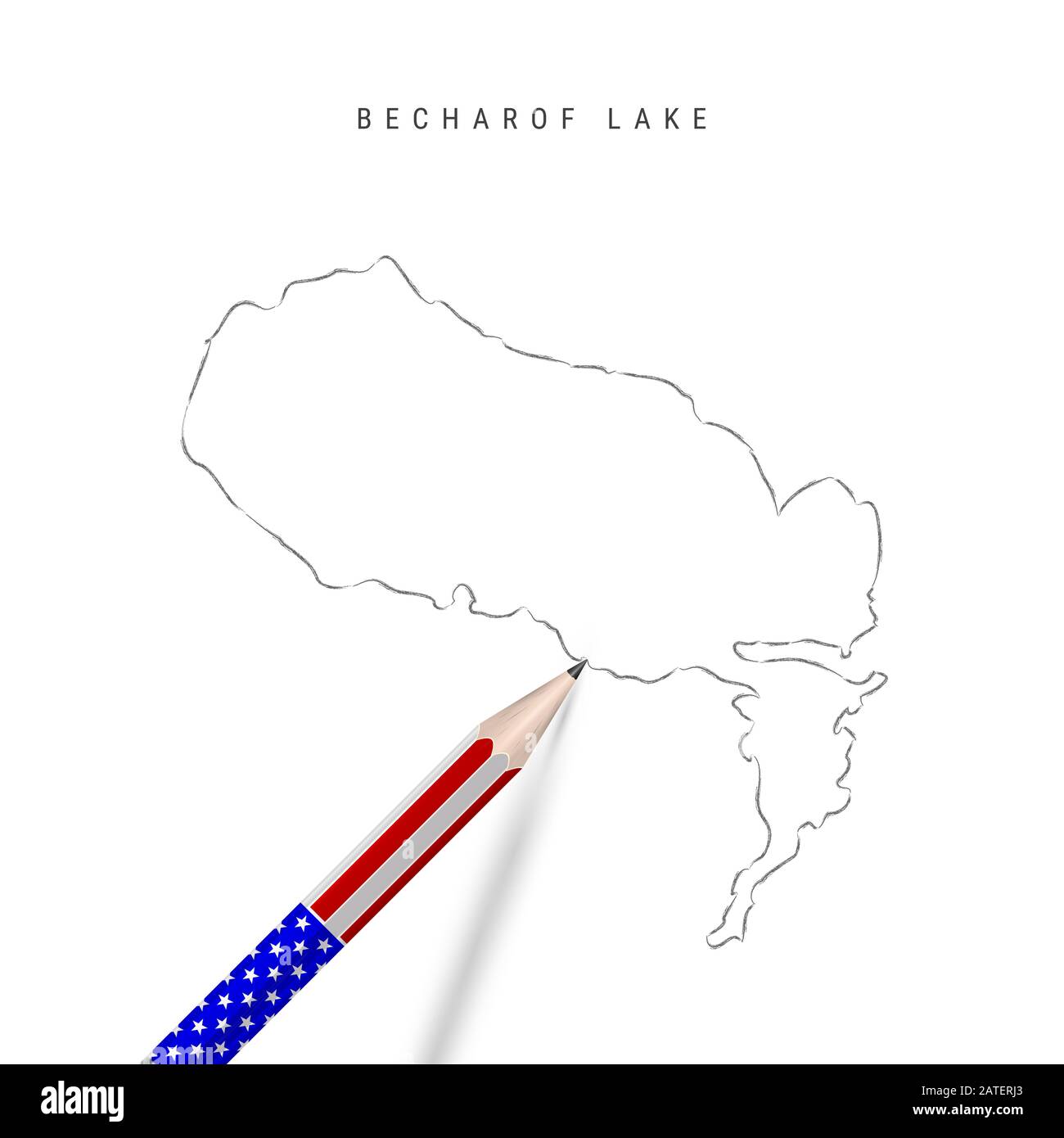 Becharof Lake map pencil sketch. Becharof Lake outline contour map with ...