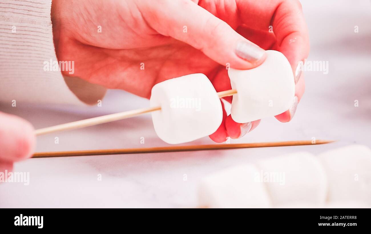 Step by step. Making marshmallow snowman and reindeer on sticks hot ...