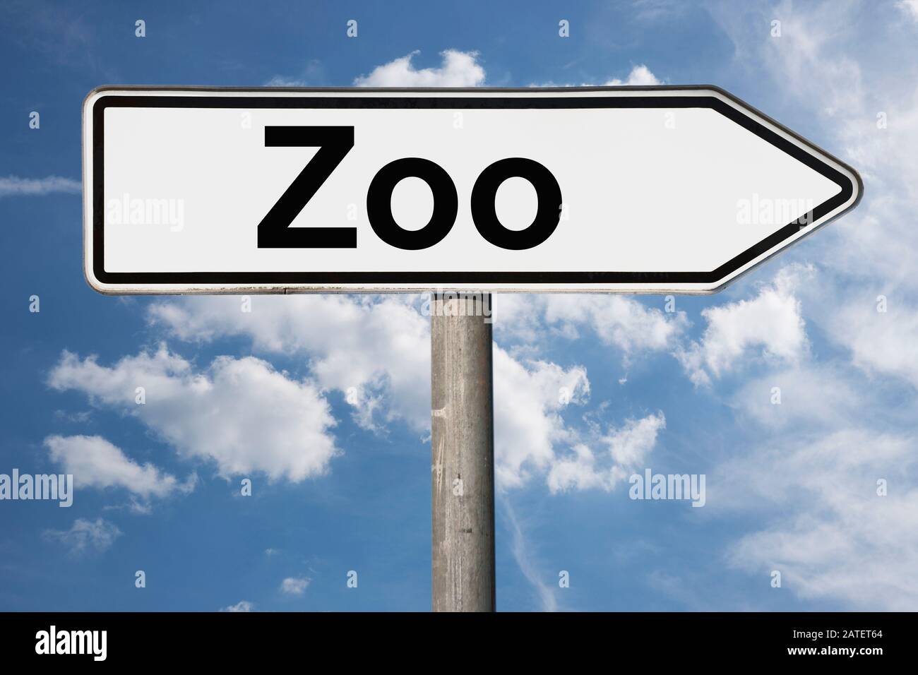 Detail photo of a signpost with the inscription Zoo (Animal park Stock ...