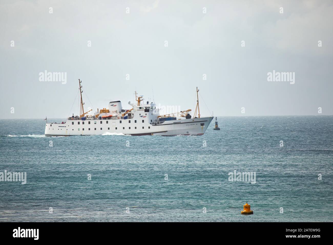 the scillonian ferry traveling between Penzance to the isles of silly ...