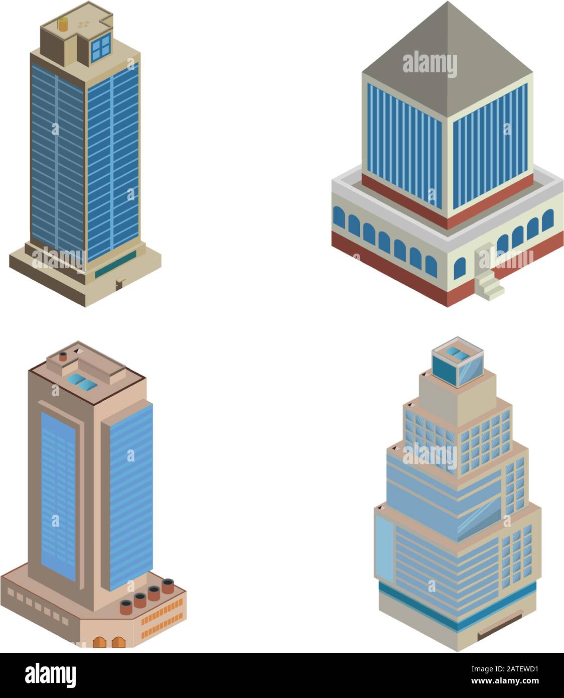 Vector isometric icon or infographic elements representing low poly town apartment building ...