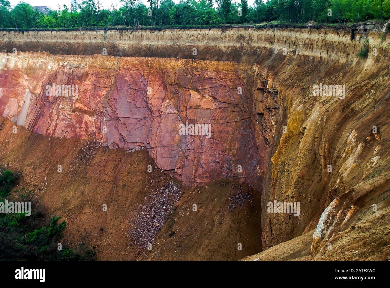 Open coal mining pit with heavy machinery. Mine in Krivoy Rog, and ...