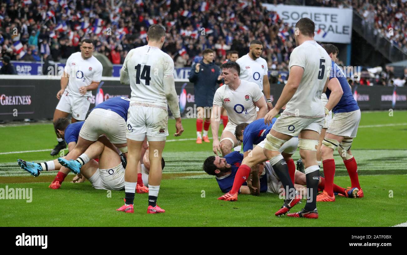 France's Charles Ollivon dives in to score his sides third try during ...