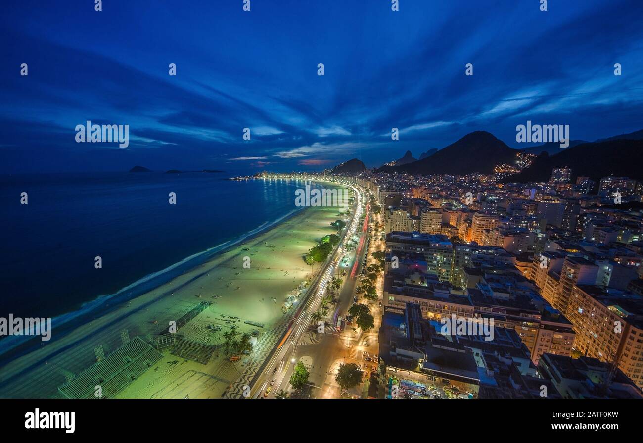Copacabana Beach at night in Rio de Janeiro, Brazil Stock Photo - Alamy