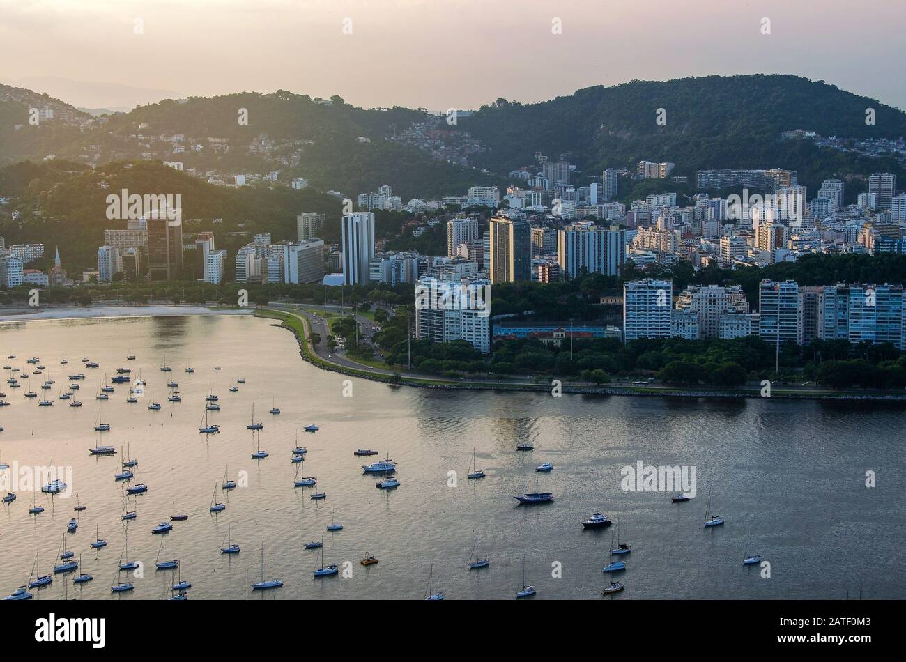 Aerial view of buildings on the beach front, Botafogo, Guanabara Bay ...