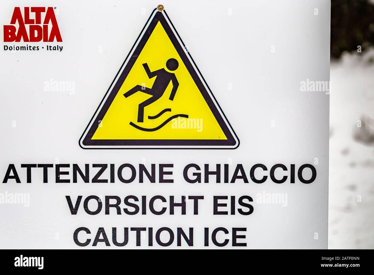 BADIA (BZ), february 10, 2019: light is enlightening warning sign for ...