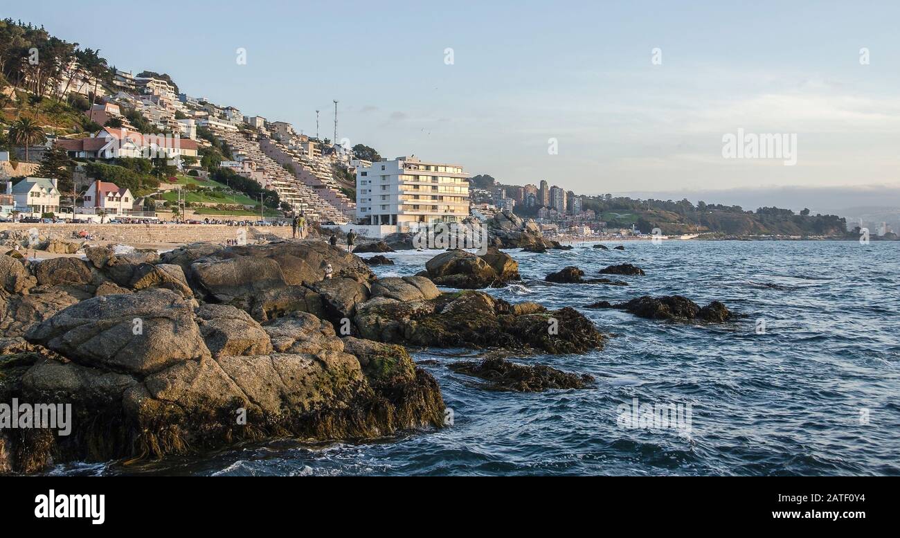 Renaca beach, Chile. Nature of the Chilean coast of the Pacific Ocean ...