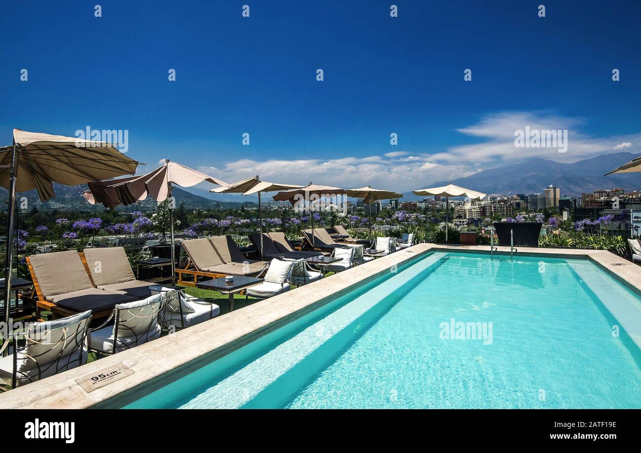SANTIAGO, CHILE 15 JANUARY 2016 - Swimming pool on roof top with ...