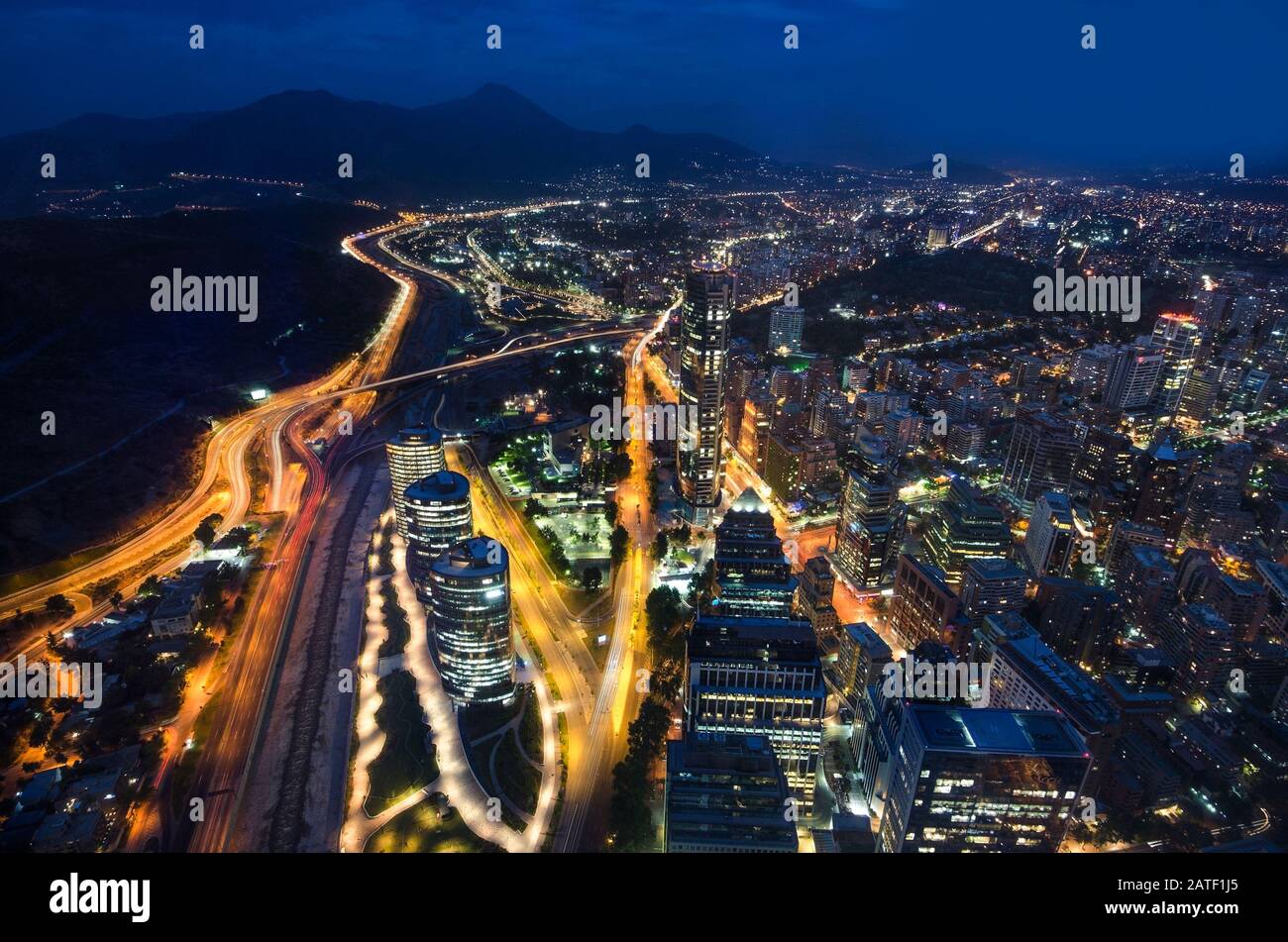 The skyline of Santiago de Chile by night Stock Photo - Alamy