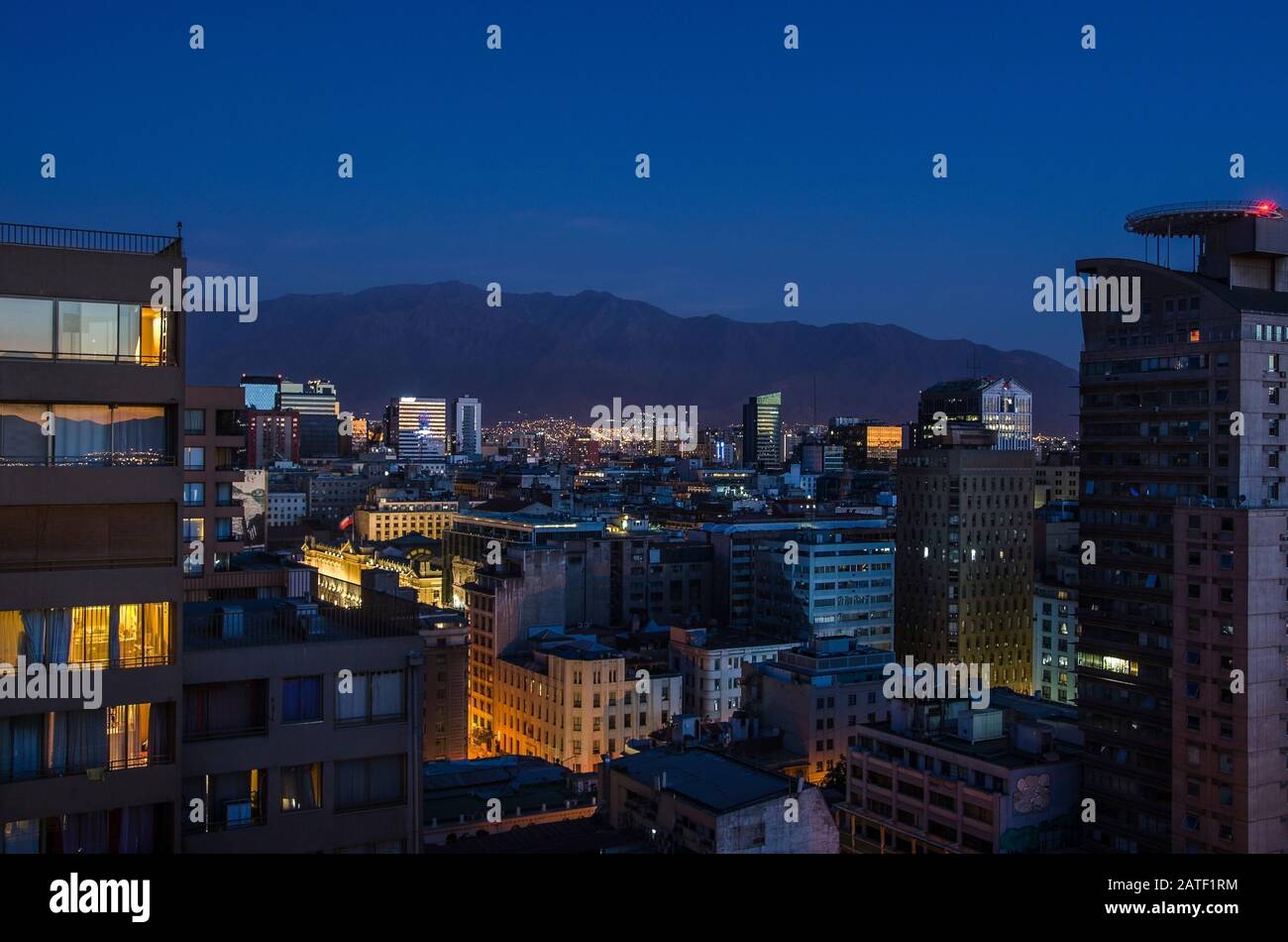The skyline of modern buildings in Santiago de Chile by night Stock ...