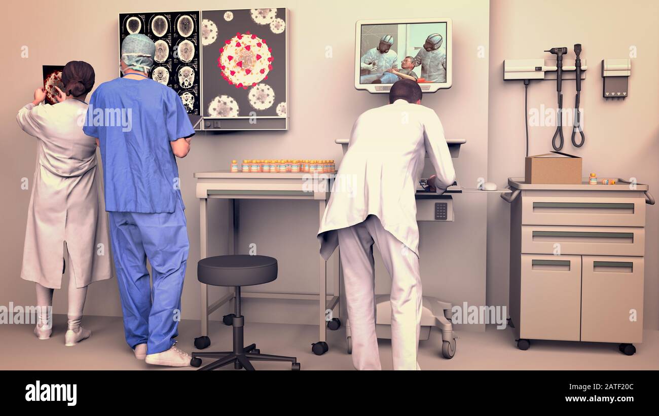 Microscopic view of Coronavirus and doctor, virus study and vaccine ...